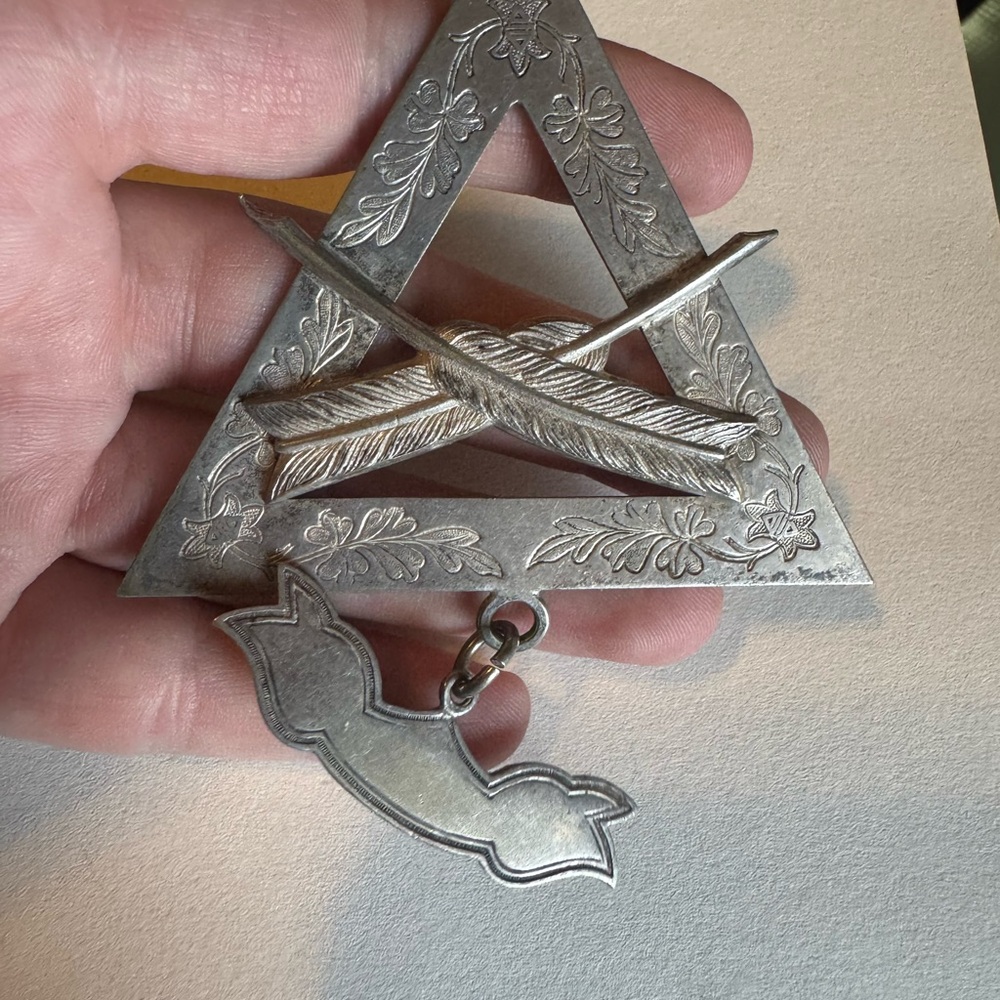 Antique Sterling Silver Masonic Pin Brooch - Gem